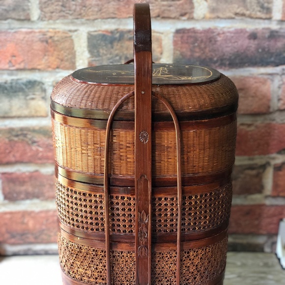 Accents | Vintage 9s Oriental Wicker Food Baskets With Lid | Poshmark